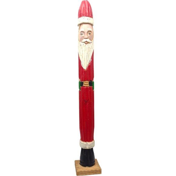 Handmade | Holiday | Vintage Hand Carved Pencil Thin Wood Santa ...